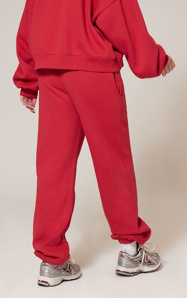 PLT Red Oversized Embroidered Cuffed Joggers | Athleisure | PLT