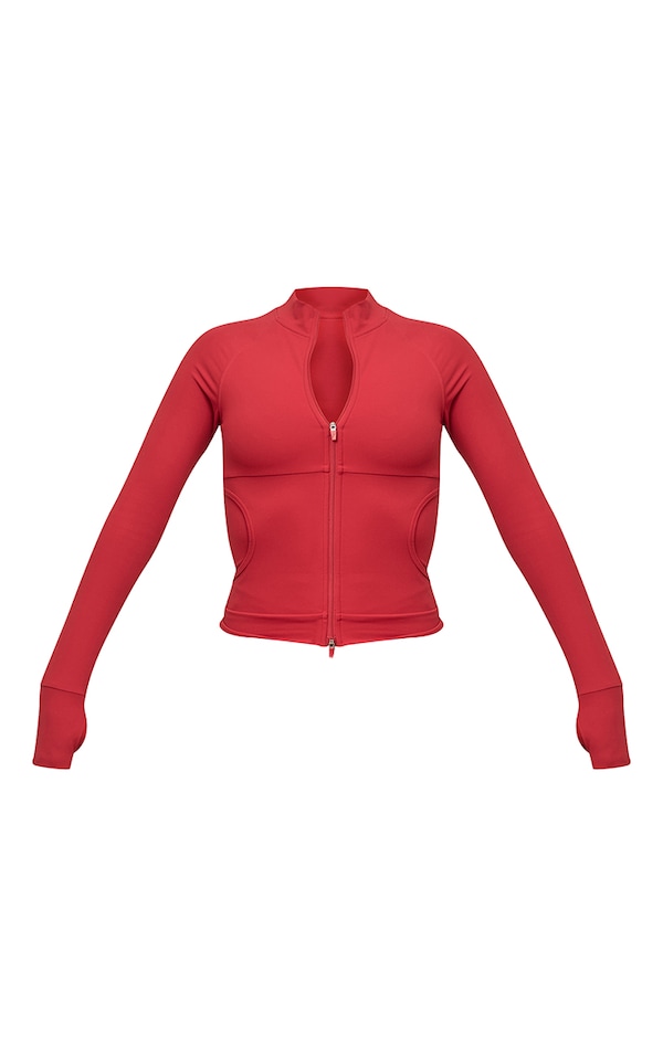 Red Sculpt Pocket Front Double Zip Up Jacket | Athleisure ...