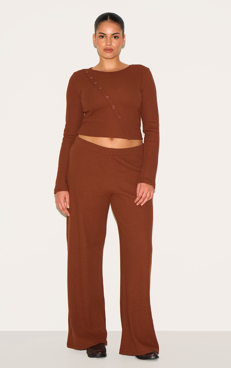 Plus Chocolate Asymmetrical Waffle Button Crop Top | Plus Size ...