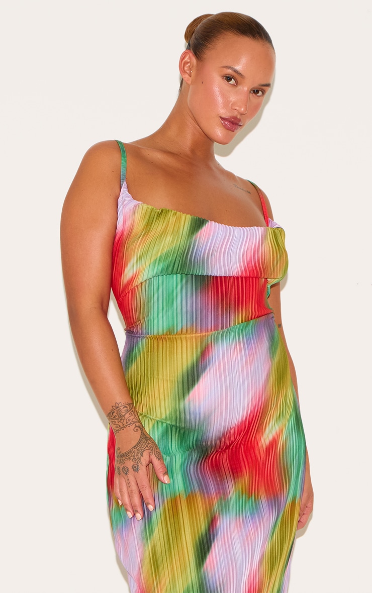 Plus Multi Printed Plisse Cowl Neck Maxi Dress | Plus Size | PrettyLittleThing USA