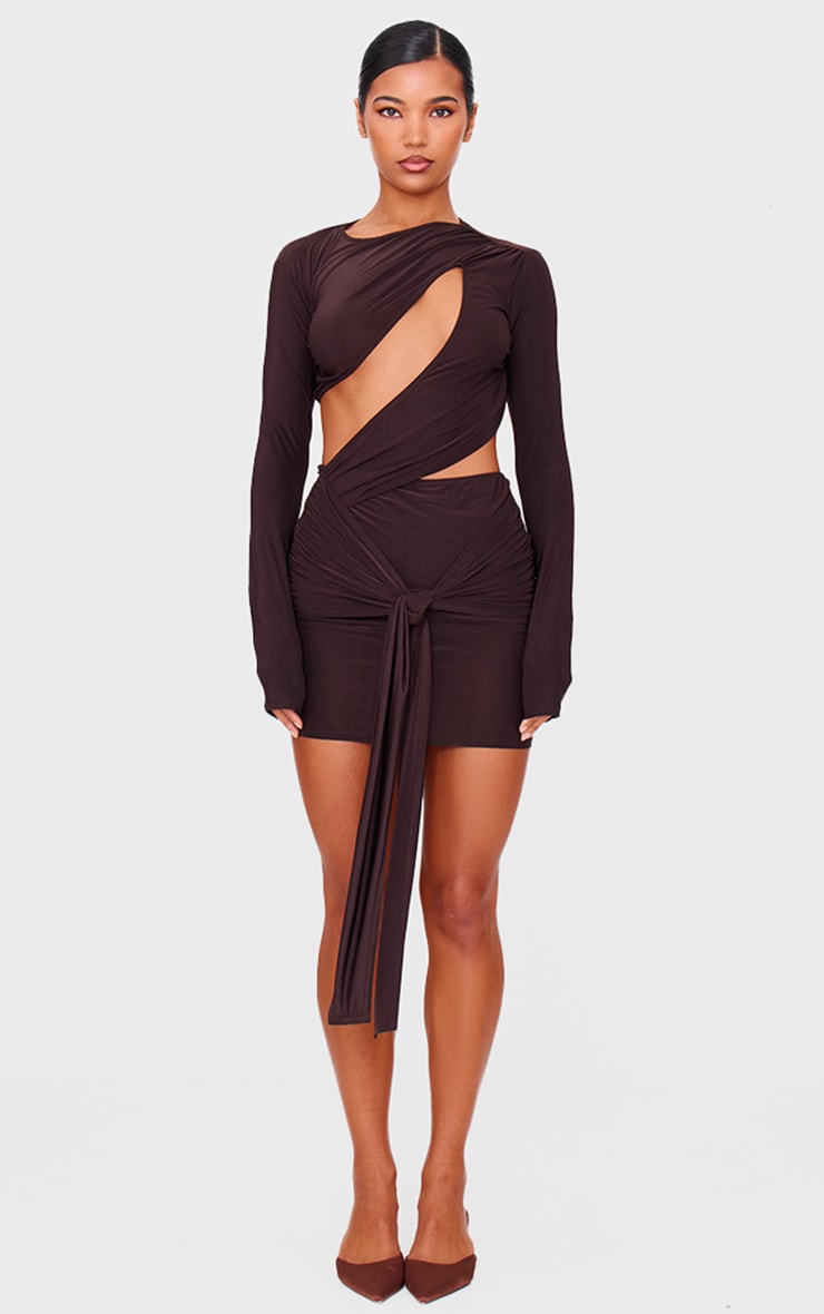 Chocolate Cut Out Bust Drape Bodycon Dress | Dresses ...