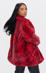 Red Snake Print Faux Fur Coat | Outerwear | PLT
