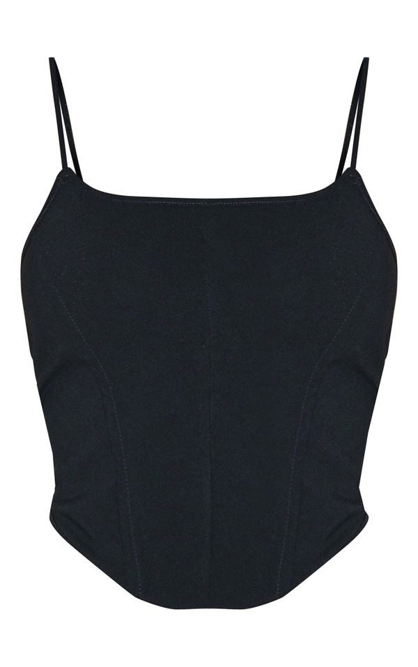 Black Stretch Woven Lace Up Back Boned Corset | Tops ...