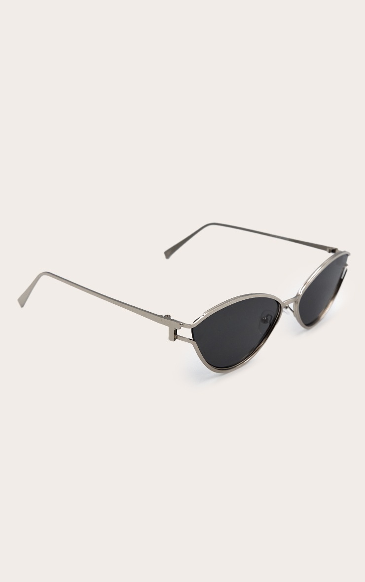 Silver Metal Frame Black Lens Cat Eye Sunglasses | Accessories | PLT