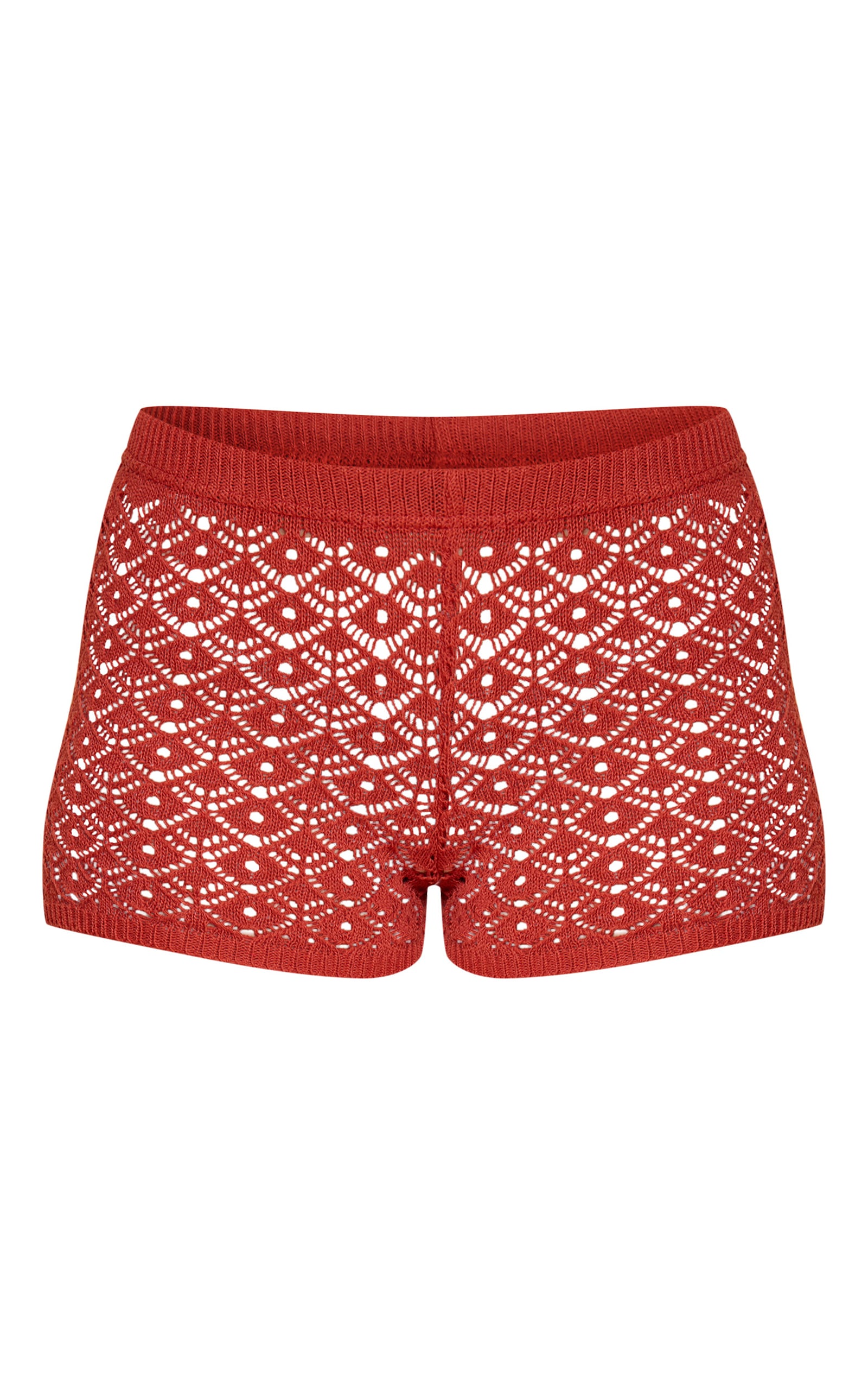 Rust Crochet Knit Mini Shorts | Knitwear | PLT USA