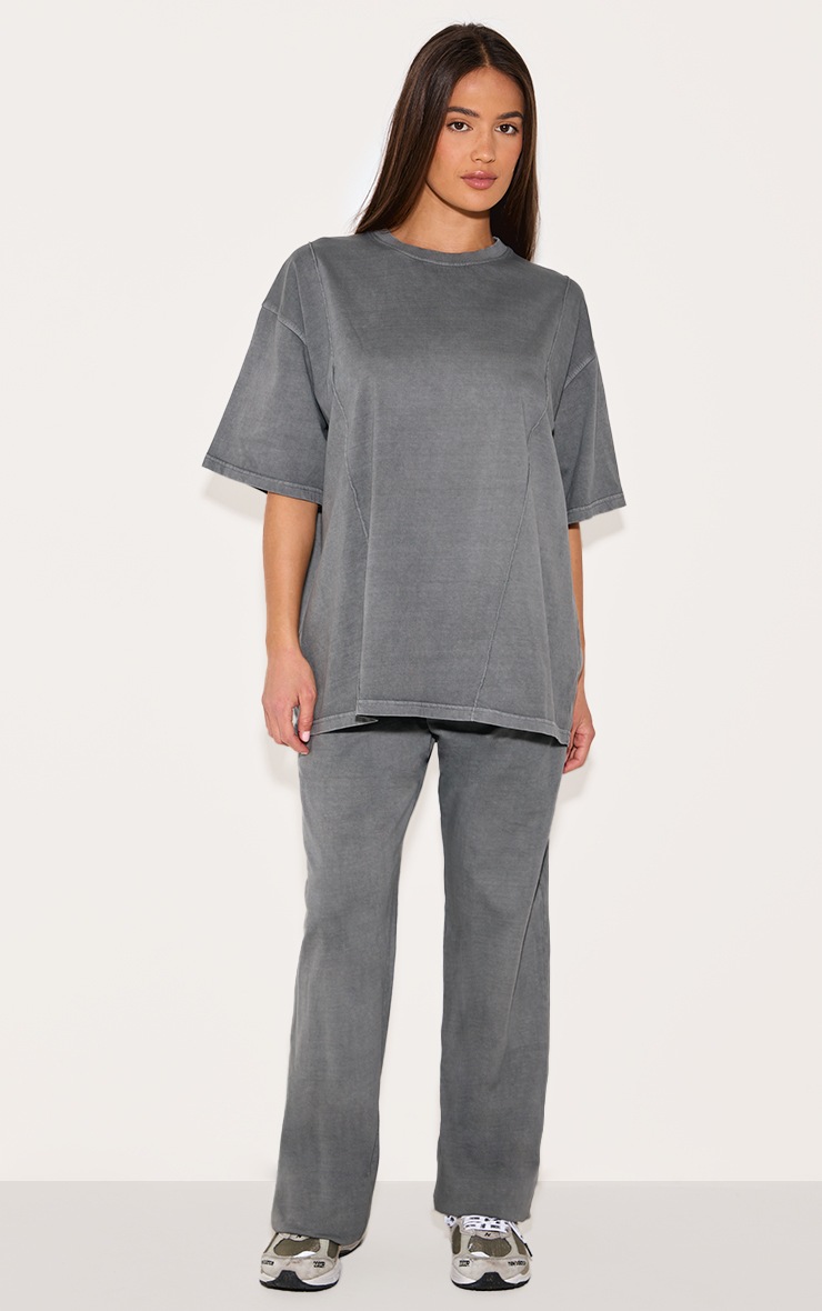 Charcoal Oversized Cotton Seam Detail T-shirt | Co-ords | PrettyLittleThing