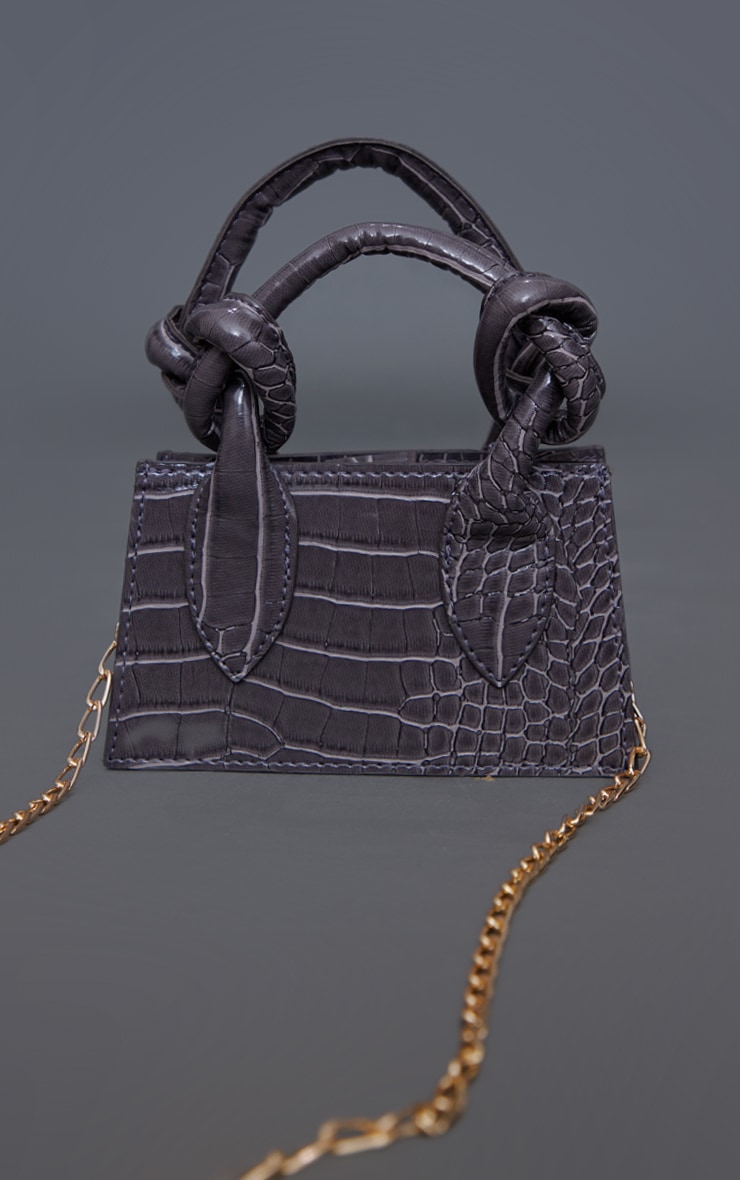 Grey Croc Pu Mini Grab Bag | Accessories | PrettyLittleThing