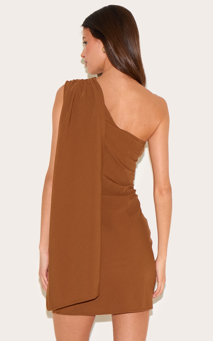 Chestnut Woven Drape Shoulder Mini Dress | Dresses | PLT USA