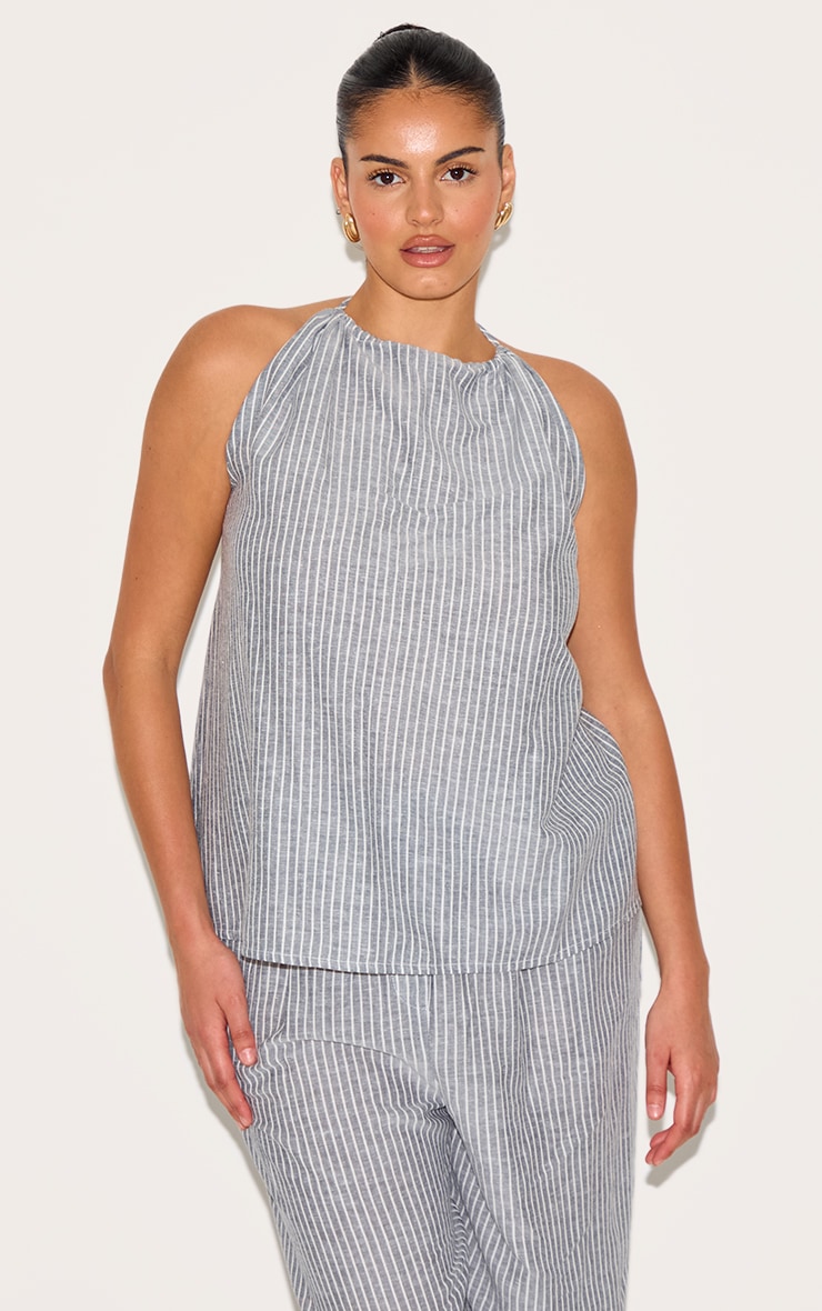 Plus Grey Striped Halterneck Top | Plus Size | PLT