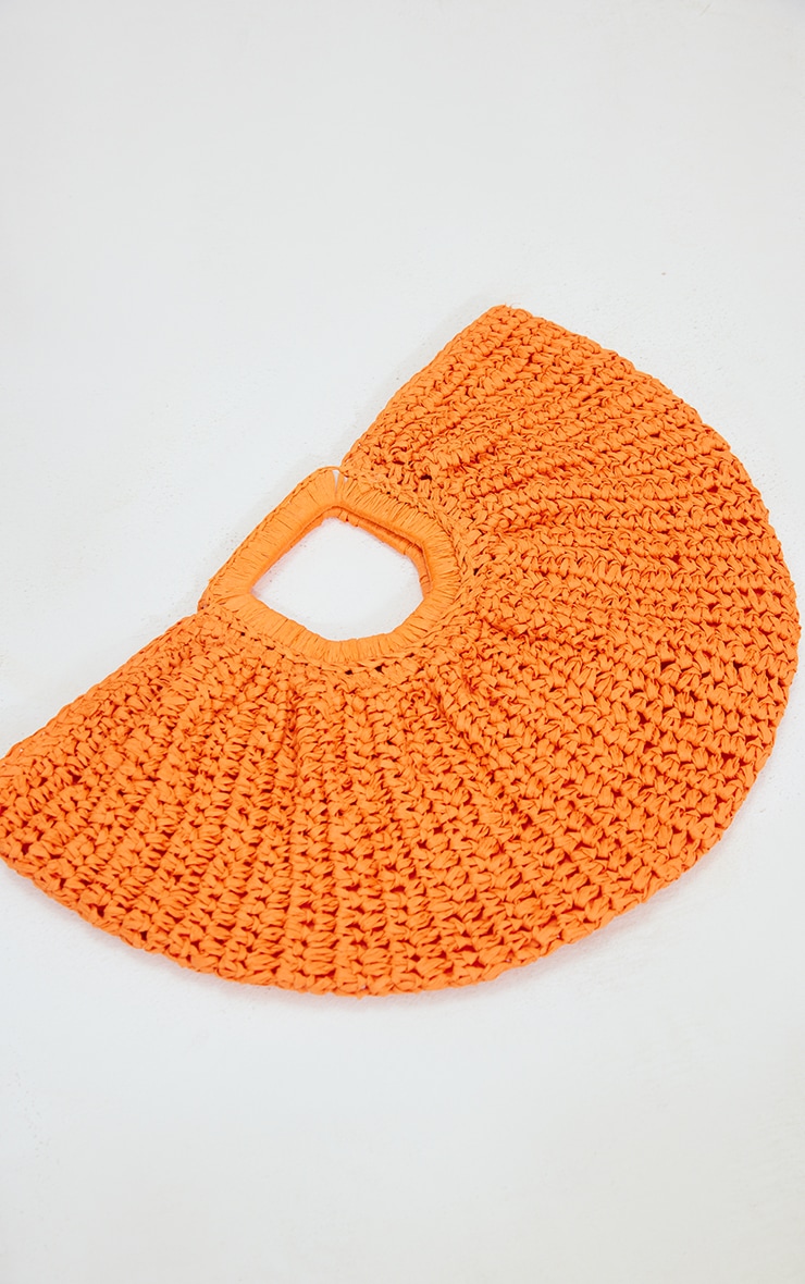 Bright Orange Raffia Curved Handbag | PrettyLittleThing USA