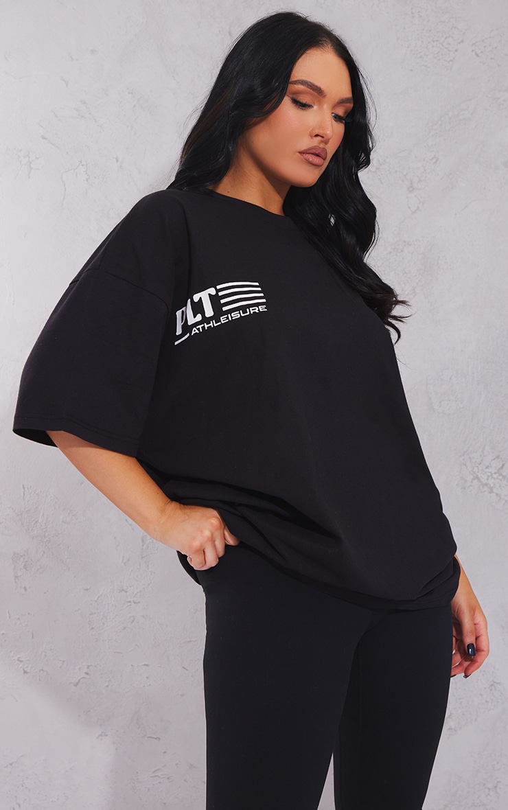 PLT Label Black Athleisure Puff Print T Shirt | PrettyLittleThing UAE