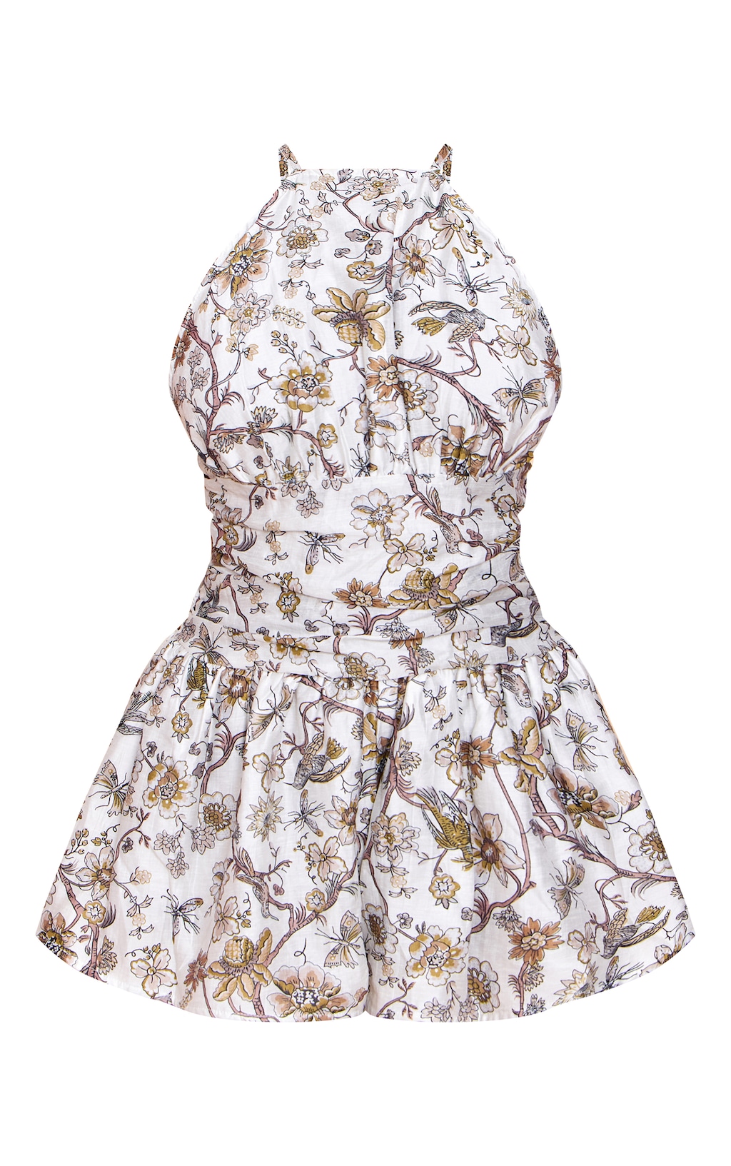 White Floral Woven Halter Neck Playsuit | Dresses | PLT