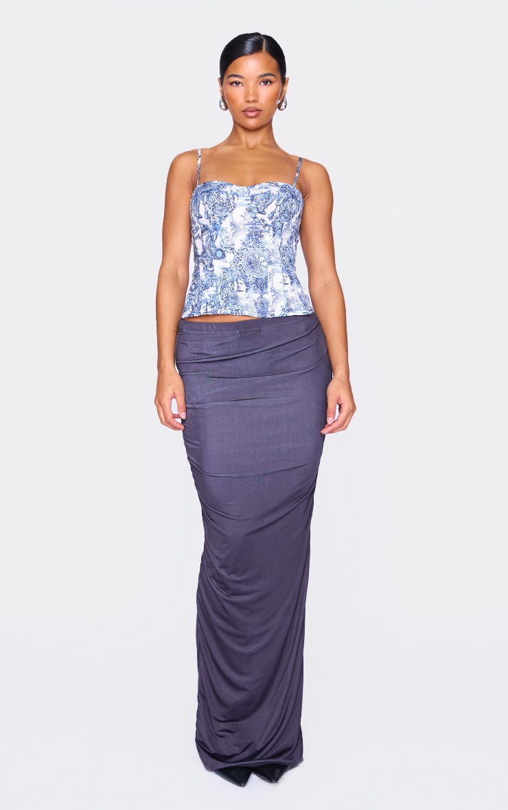 Blue Renaissance Print Structured Corset Top | Tops | PrettyLittleThing