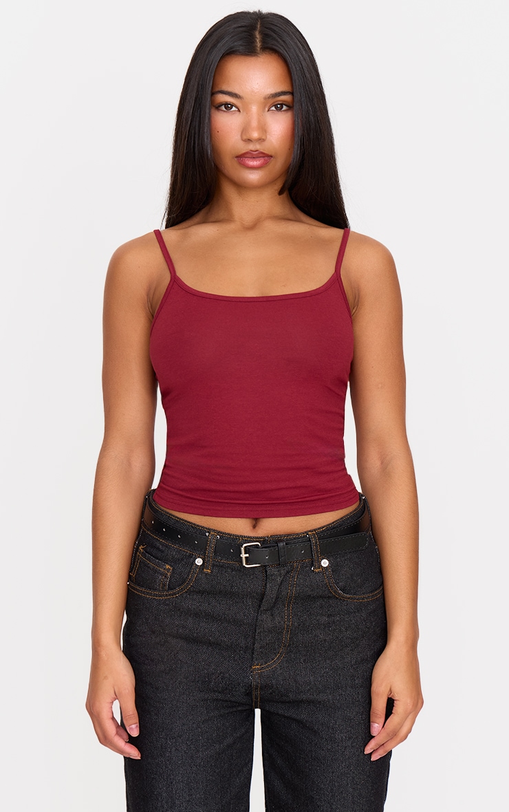 Burgundy Modal Cotton Longline Vest Top | Tops | PLT