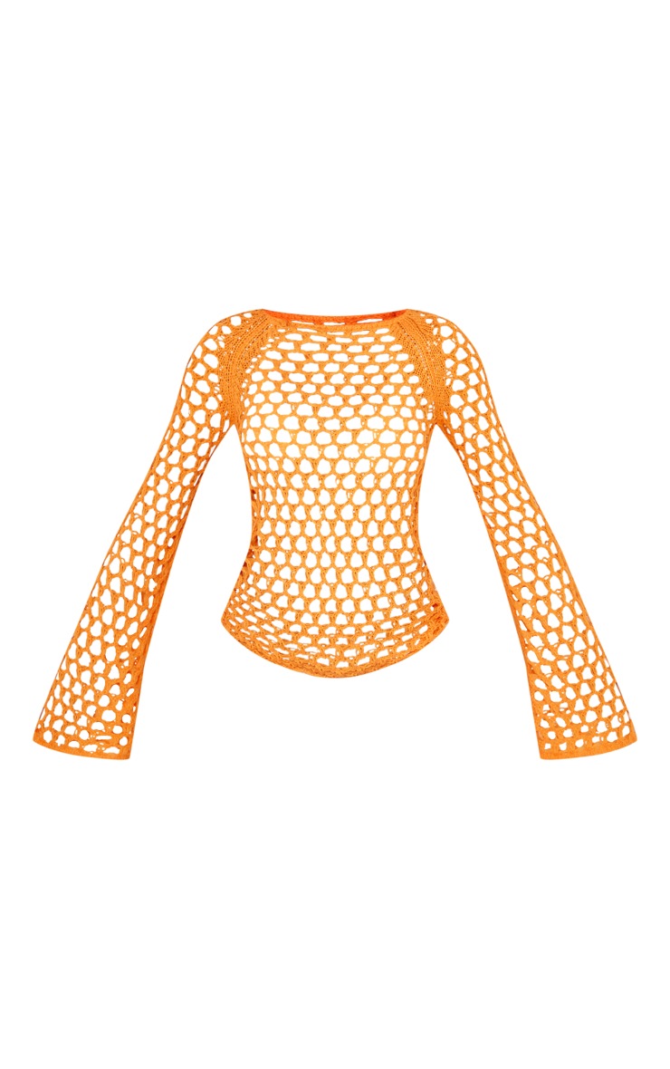 Tall Orange Open Knitted Long Top | Tall | PrettyLittleThing USA