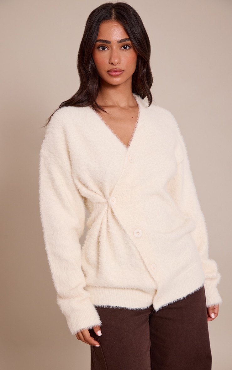 Petite Cream Asymmetric Button Up Jumper | Petite | PLT