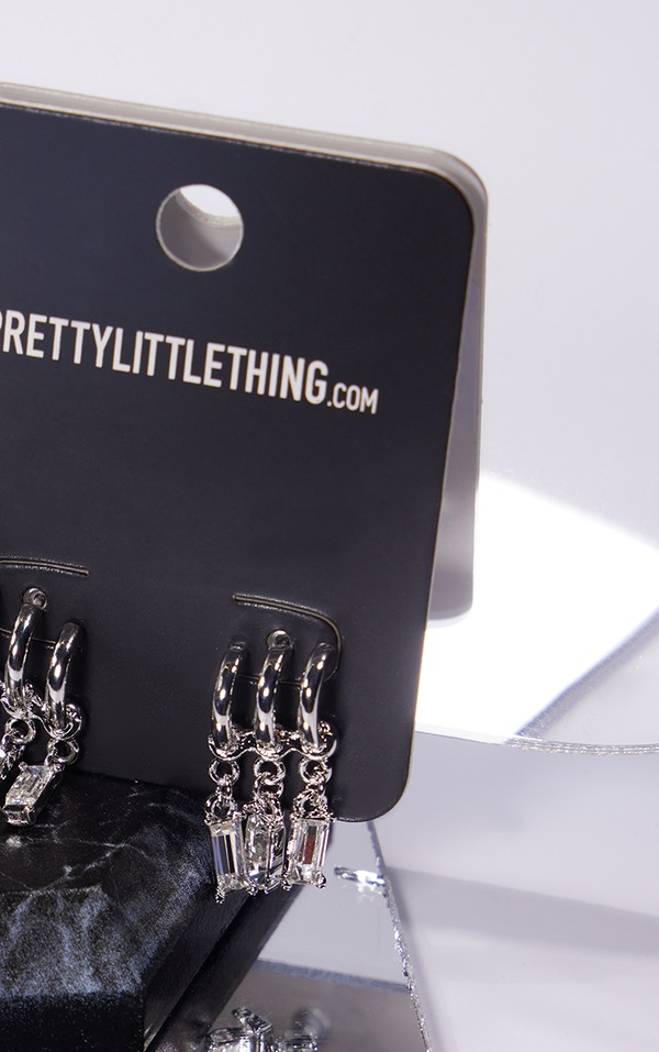 Silver Triple Hoop Diamante Drop Hoop Earrings | Accessories ...