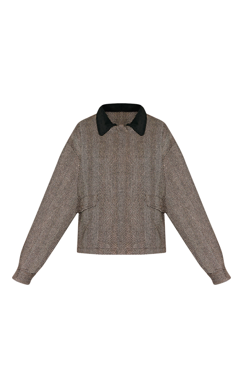 Monochrome Herringbone Contrast Collar Jacket | Outerwear ...