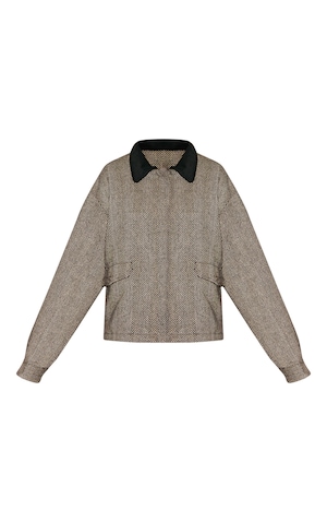 Monochrome Herringbone Contrast Collar Jacket | Outerwear ...