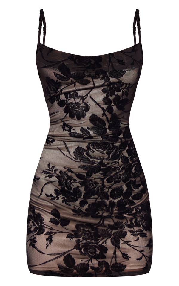 Black Flocked Cowl Neck Strappy Back Shift Dress | Dresses | PLT