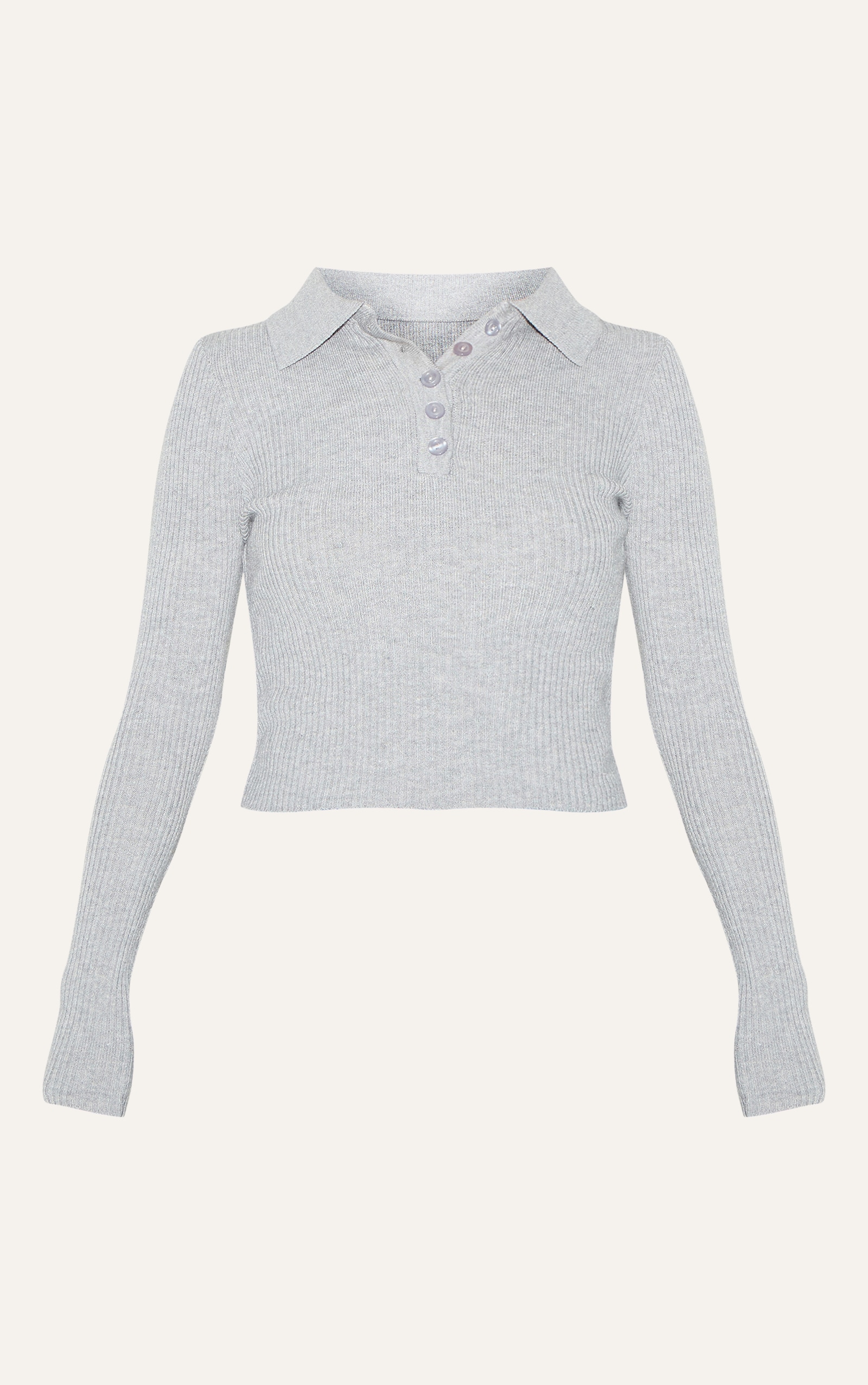 Petite Grey Knit Collared Longline Top | Petite | PLT