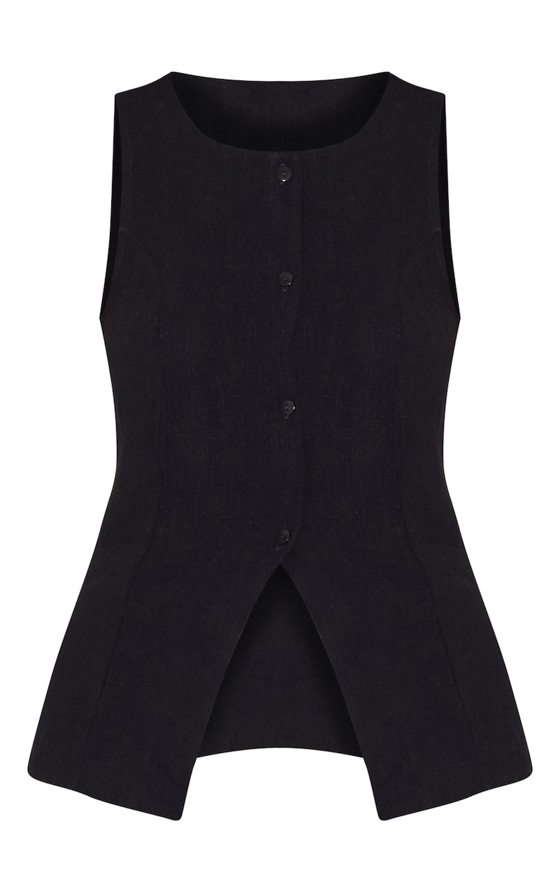 Black Longline Bengaline Waistcoat | Tops | PrettyLittleThing AUS
