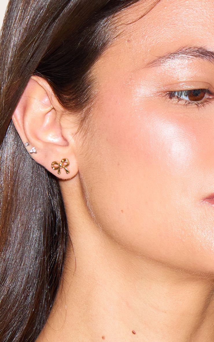 Gold Diamante Bow & Pearl Assorted Multipack Stud Earrings | Accessories | PLT