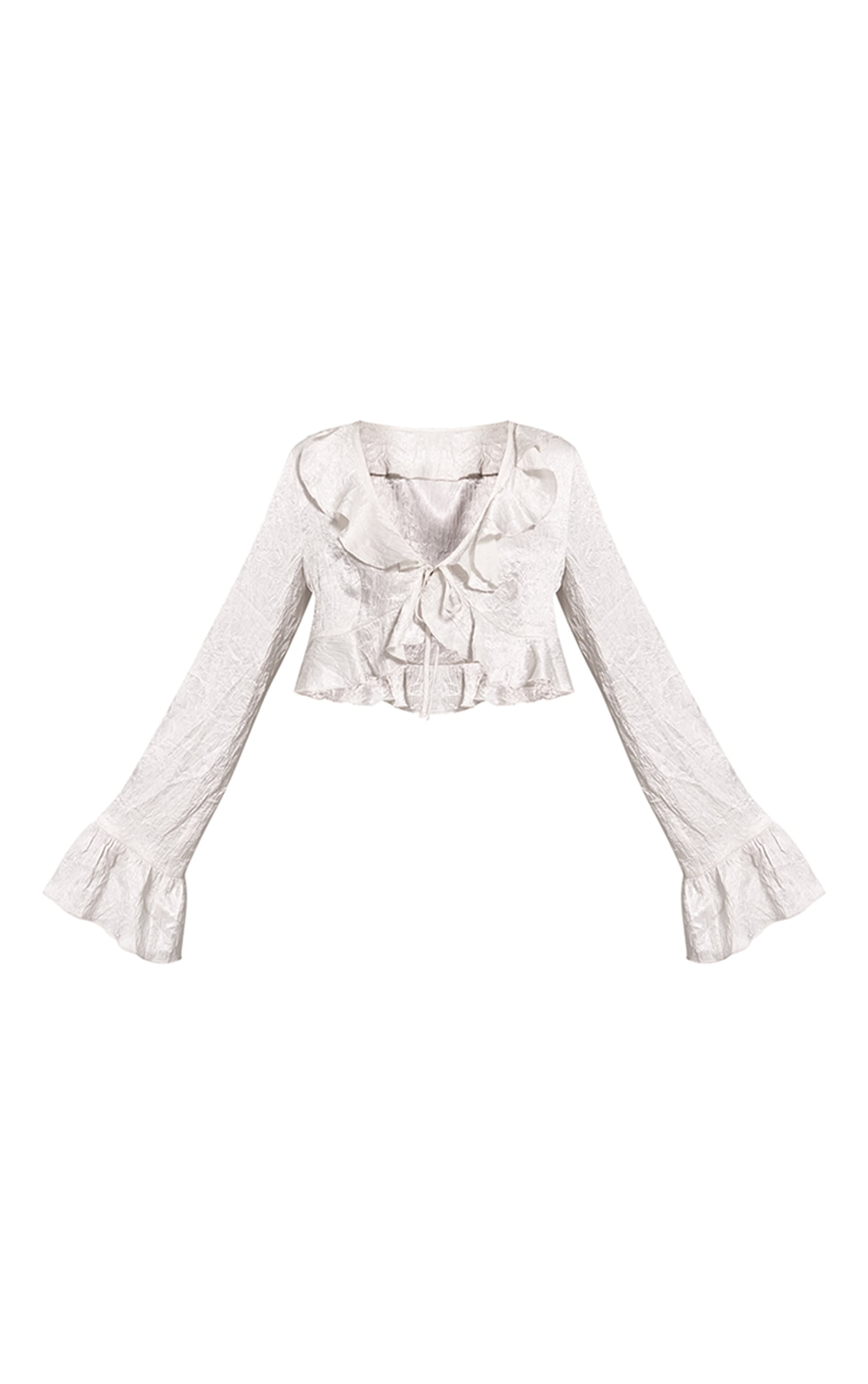 Cream Textured Satin Frill Tie Front Cropped Top | Tops ...