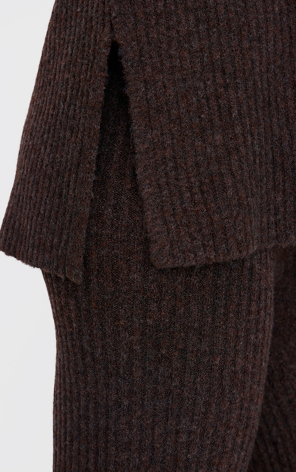 Tall Chocolate Luxe Rib Knit Wide Leg Trousers | Tall | PLT