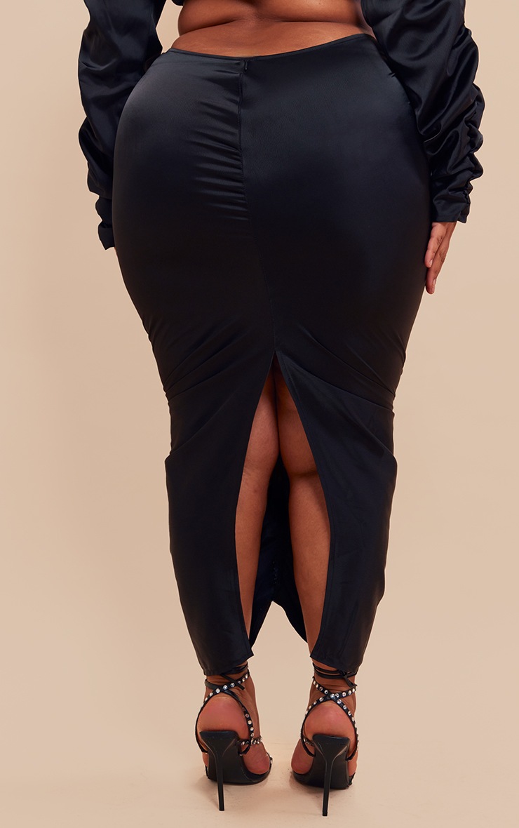 Plus Black Ruched Satin Midaxi Skirt | Plus Size | PrettyLittleThing USA