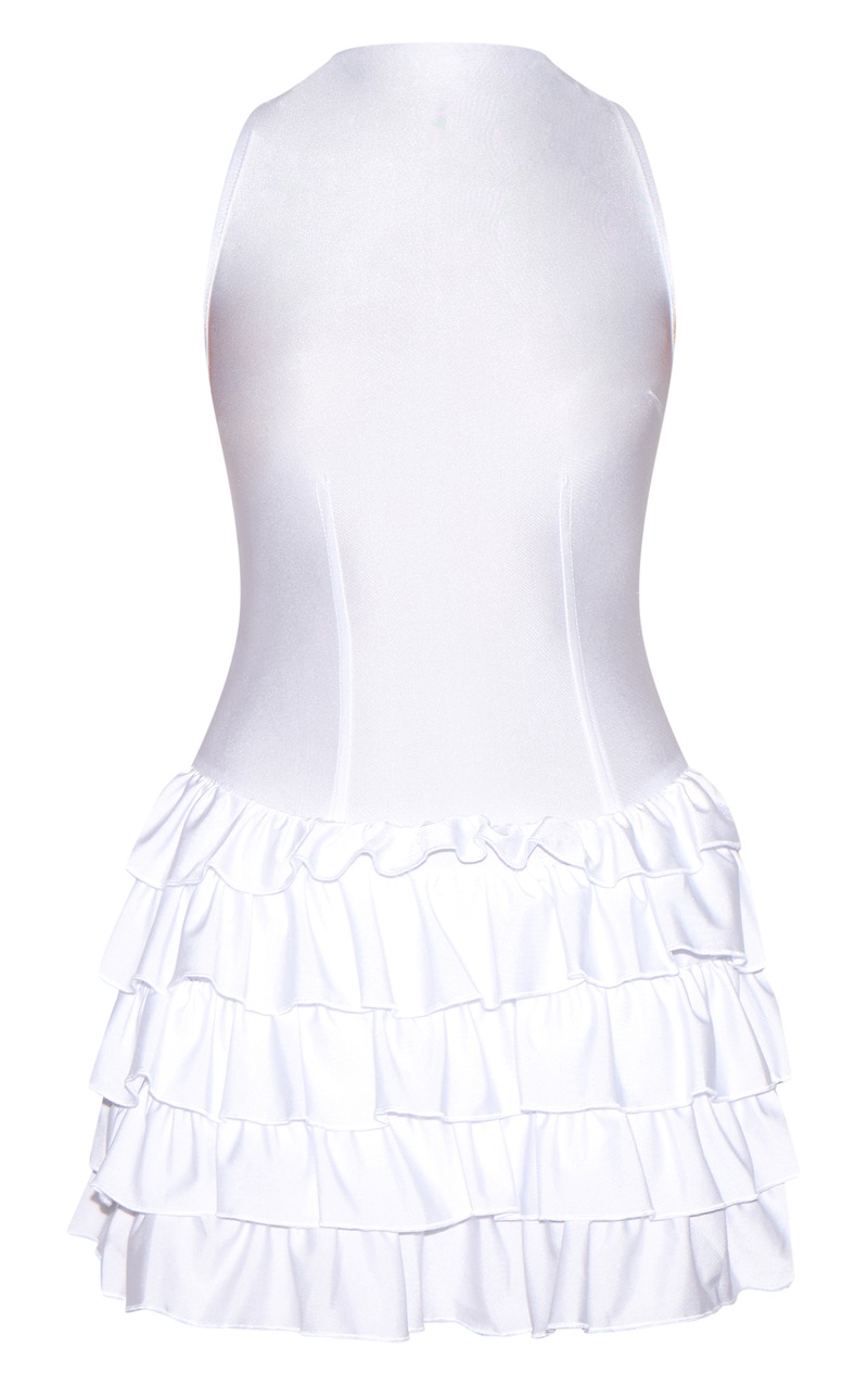 White Slinky Frill Hem Micro Mini Dress | Dresses | PrettyLittleThing USA