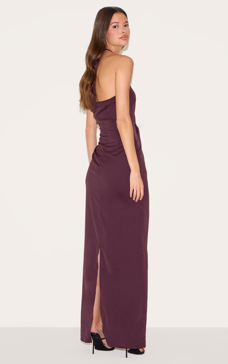 Plum Woven Halter Neck Trim Detail Maxi Dress | Dresses | PLT