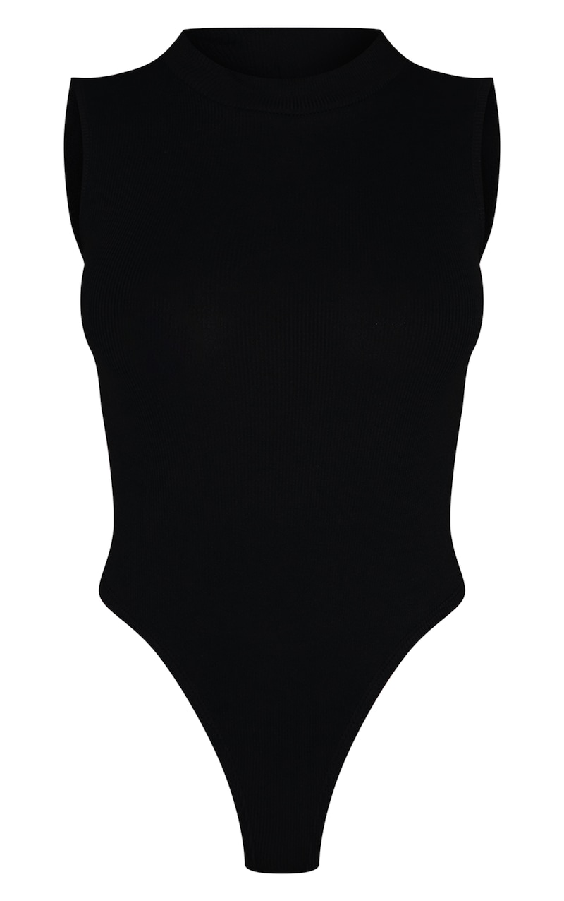 Black Rib High Neck Sleeveless Bodysuit | Tops | PrettyLittleThing USA