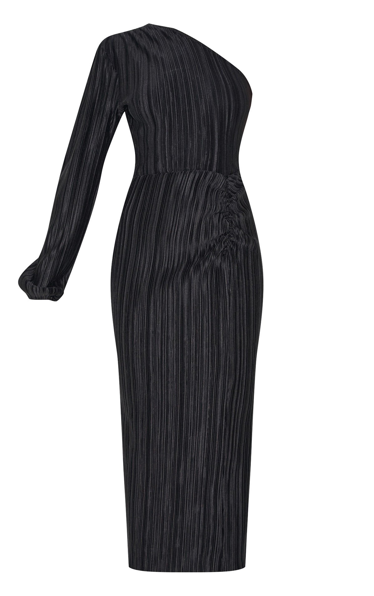 Black Plisse One Shoulder Ruched Midaxi Dress | Dresses | PrettyLittleThing