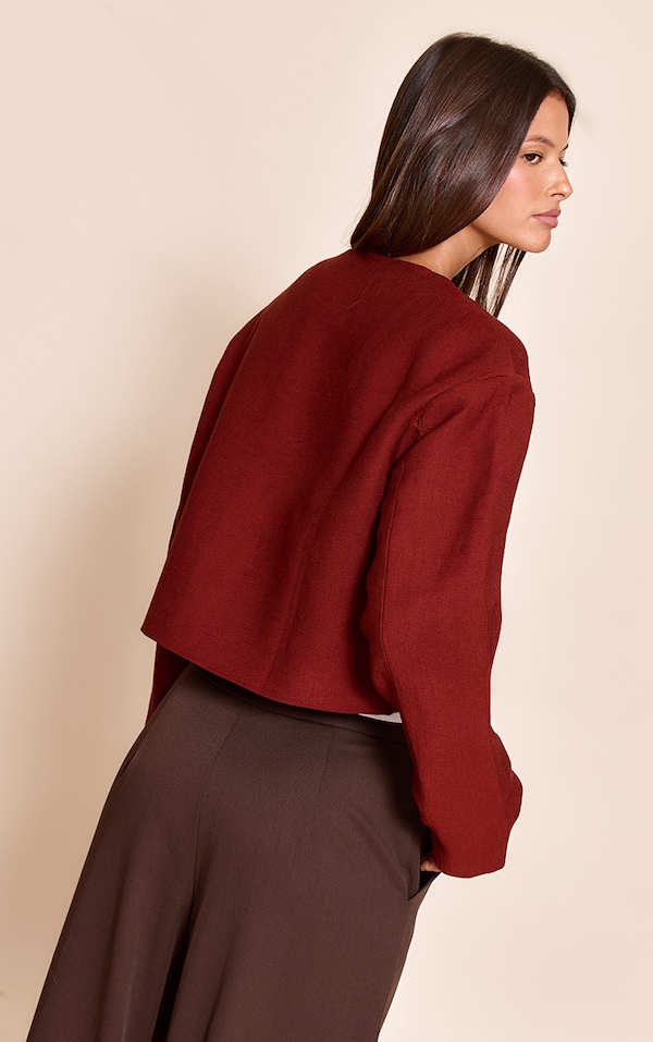 Rust Linen Look Boxy Button Up Jacket | Outerwear | PLT AUS