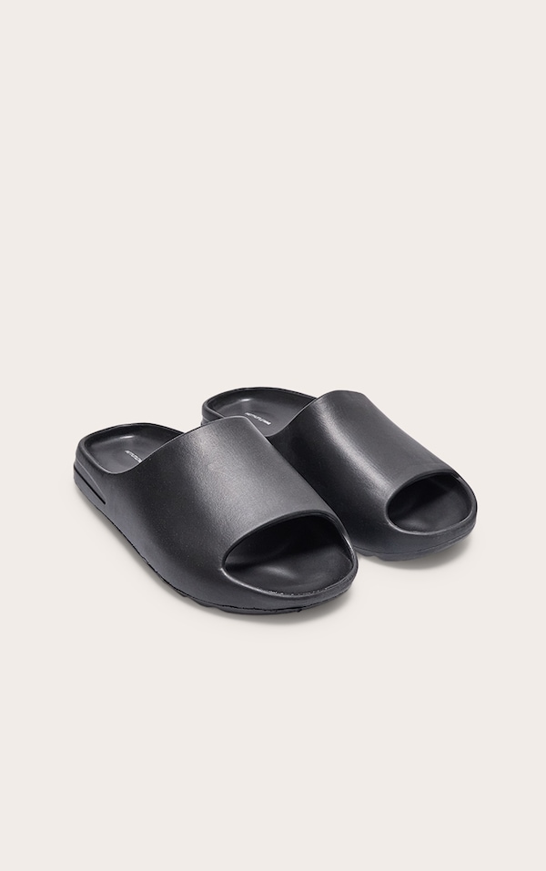Black Rubber Ribbed Sole Sliders | Footwear | PLT