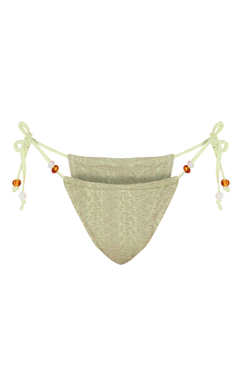 Sage Green Textured Bead Tie Side Bikini Bottoms Swimwear