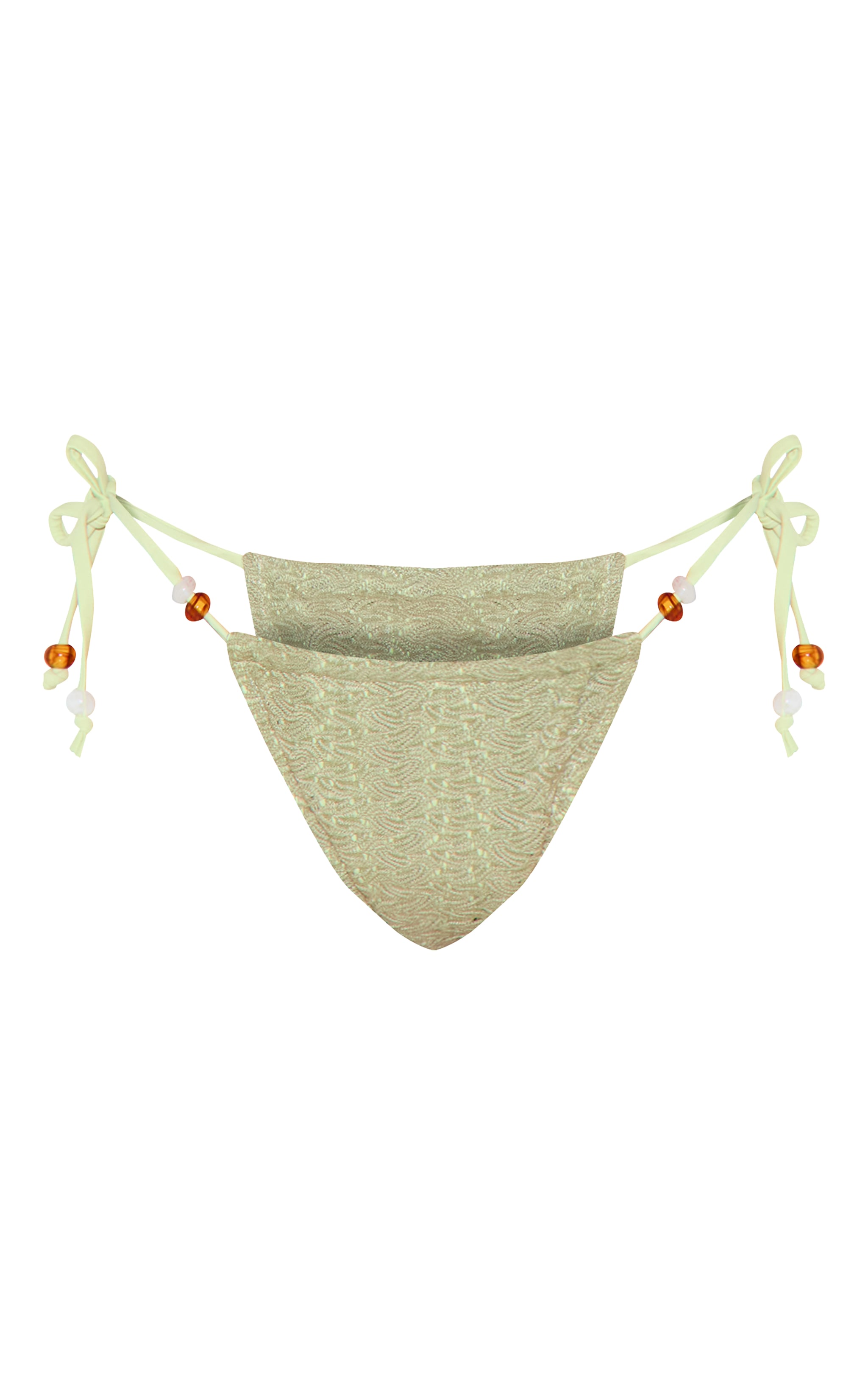 Sage Green Textured Bead Tie Side Bikini Bottoms Swimwear