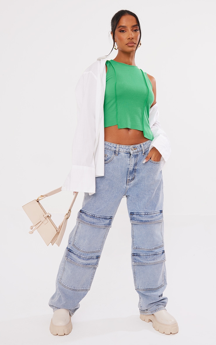 Green Seam Detail Sleeveless Long Top | Tops | PrettyLittleThing KSA