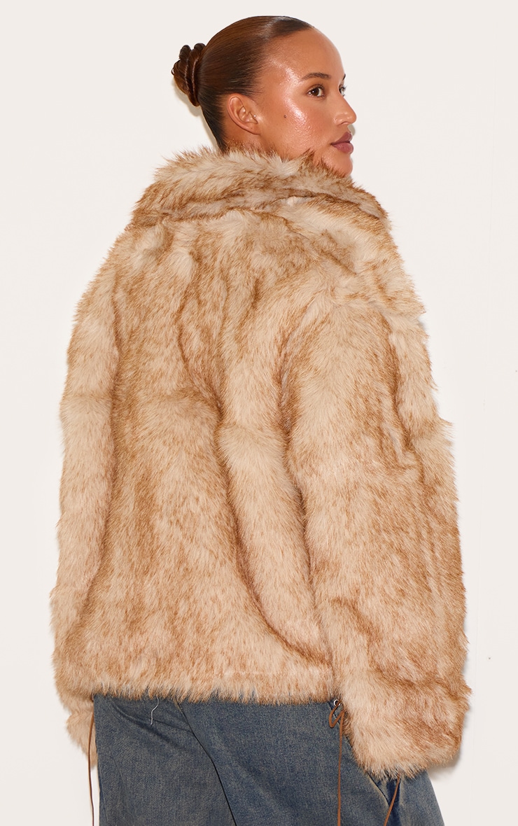 Plus Beige Tipped Faux Fur Collar Detail Jacket | Plus Size ...