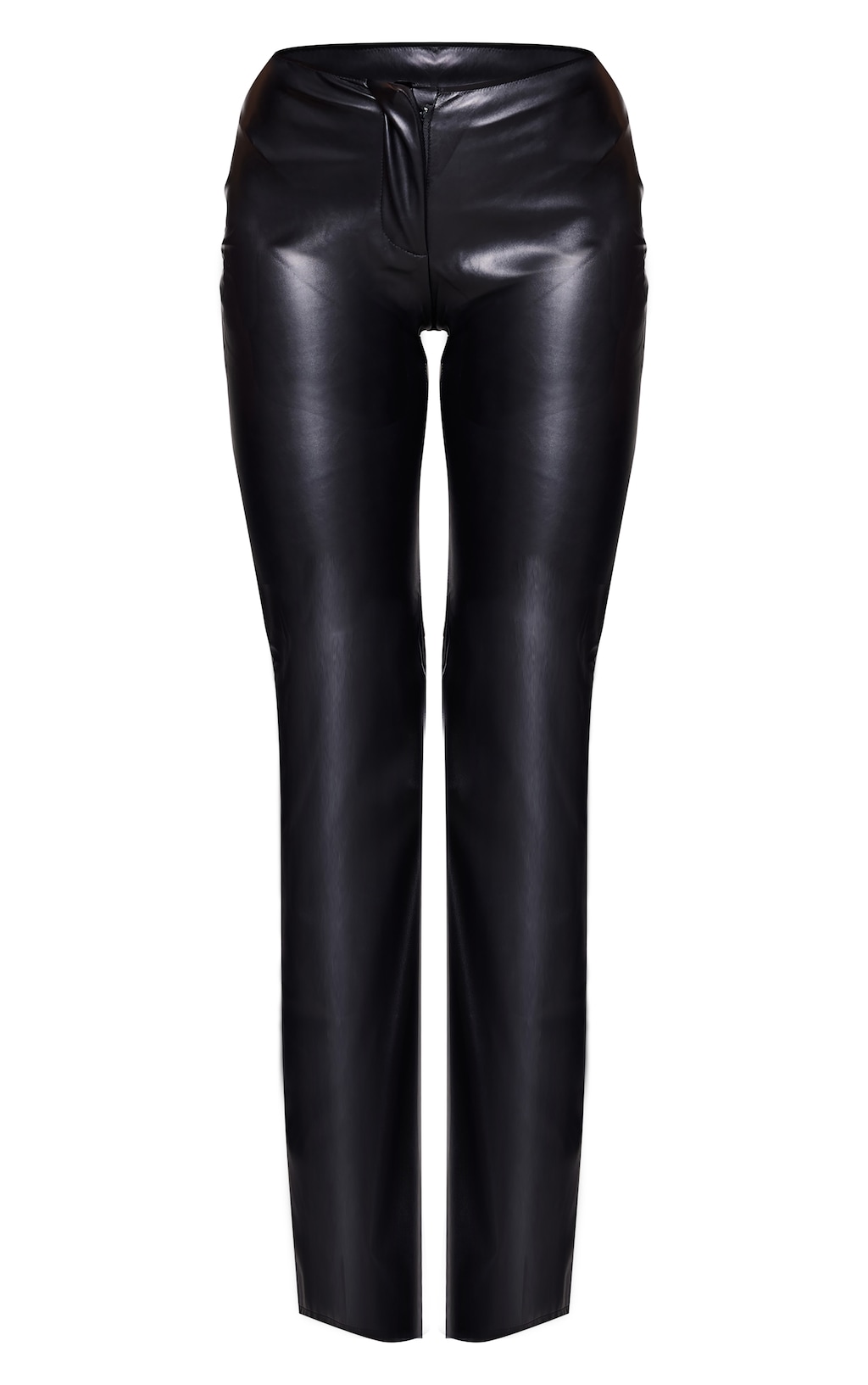Black Faux Leather Low Rise Straight Leg Trousers | Bottoms | PLT