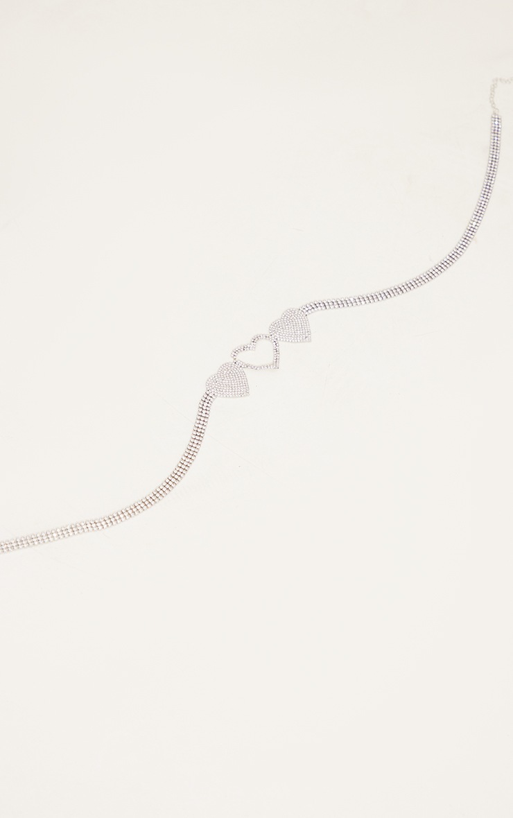 Silver Large Diamante Cut Out Heart Belly Chain | PrettyLittleThing AUS