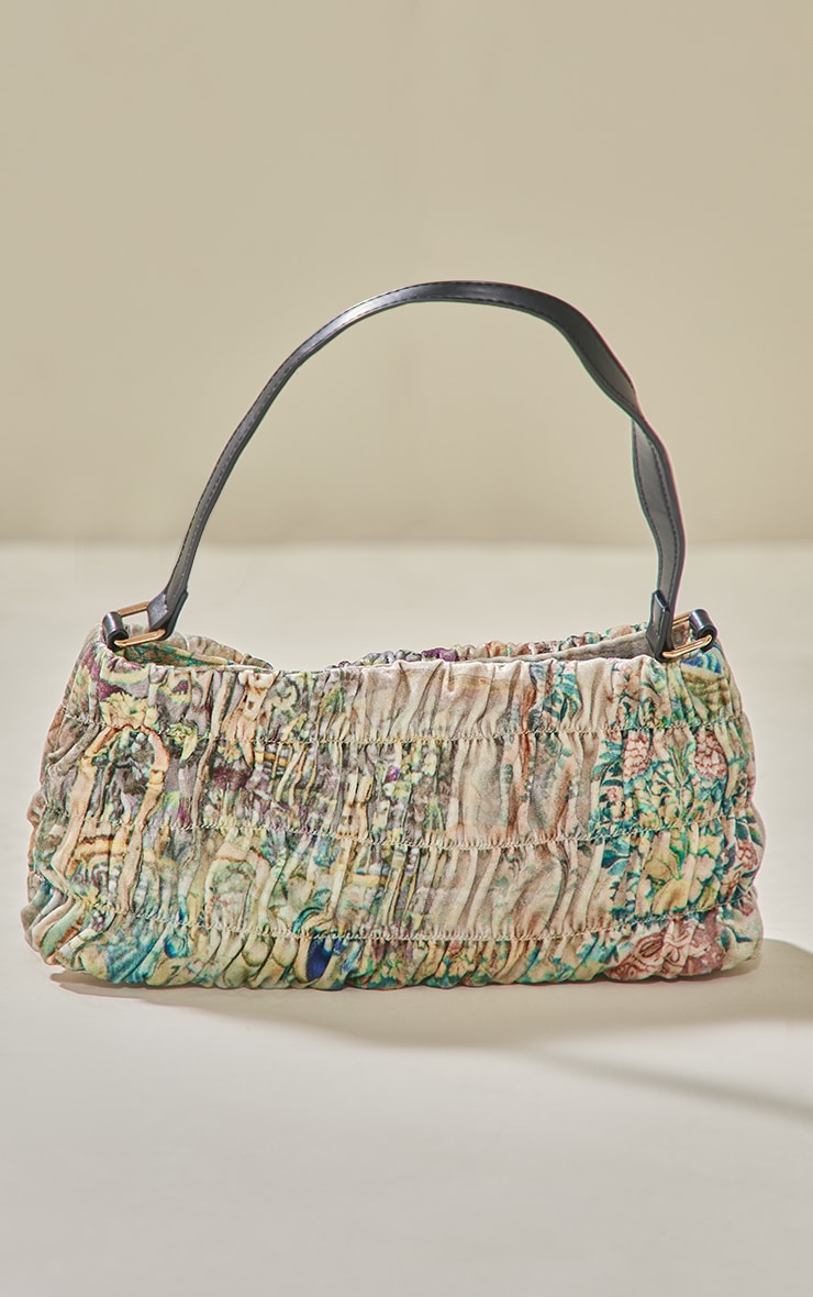 Multi Renaissance Printed Ruched Velvet Mini Bag | PrettyLittleThing USA