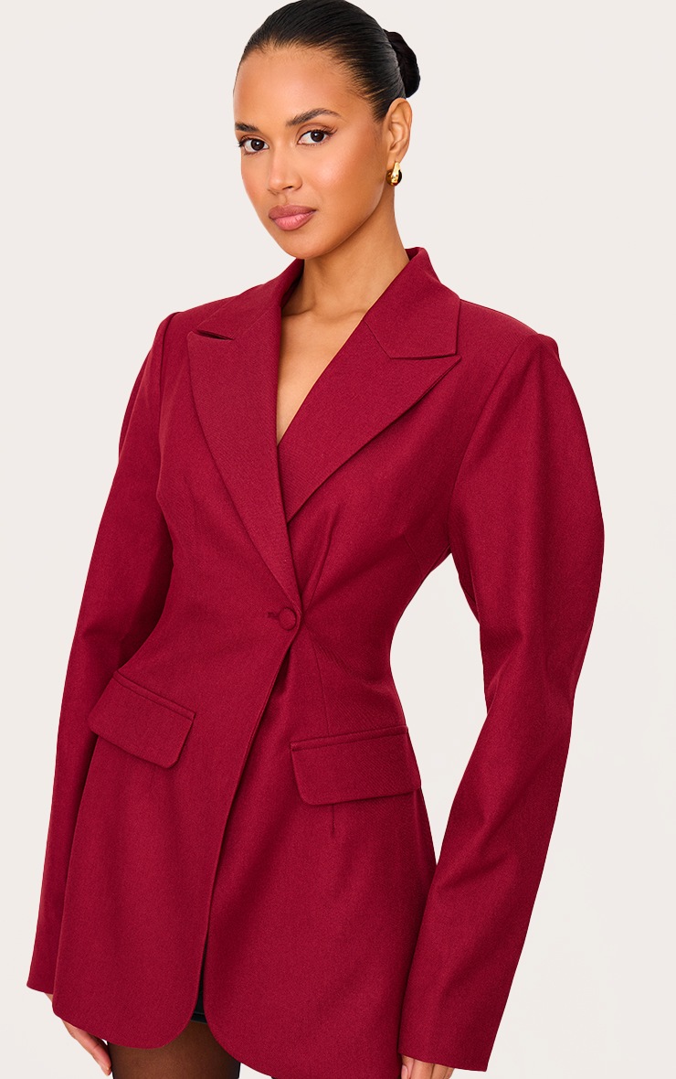 Burgundy Drop Shoulder Cinch Waist Extreme Blazer | Outerwear | PLT