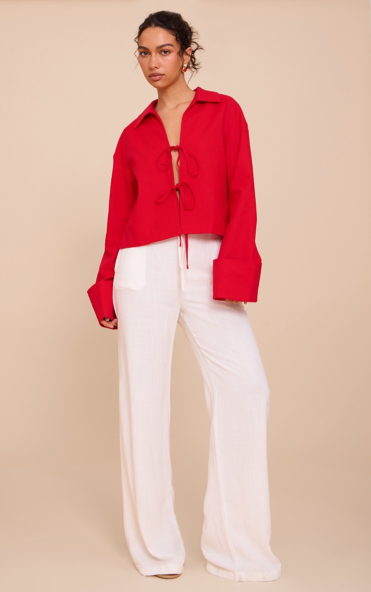 Tomato Tie Front Linen Look Collar Blazer | Tops | PLT USA