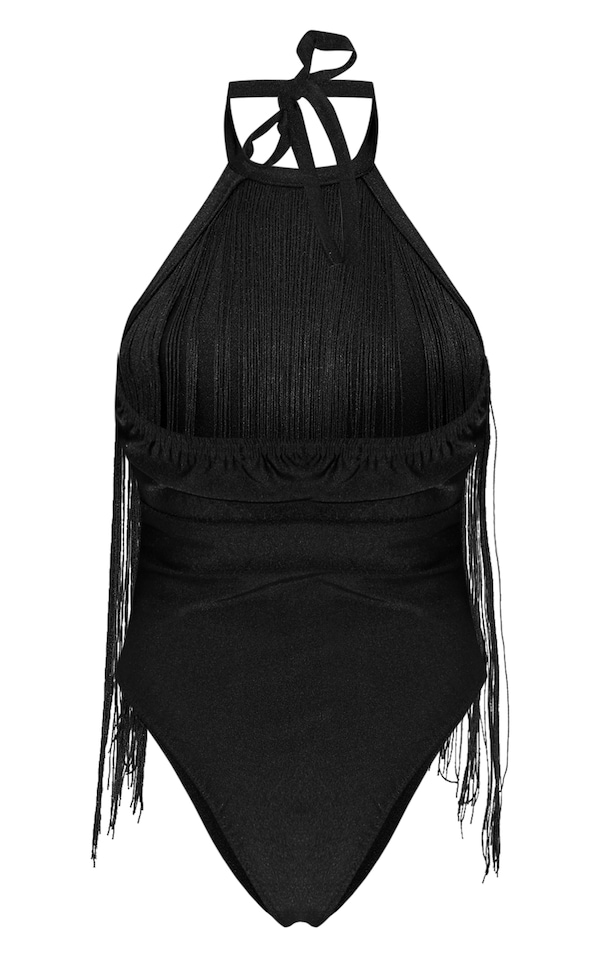 Black Fringe Halter Neck Swimsuit | Swimwear | PLT