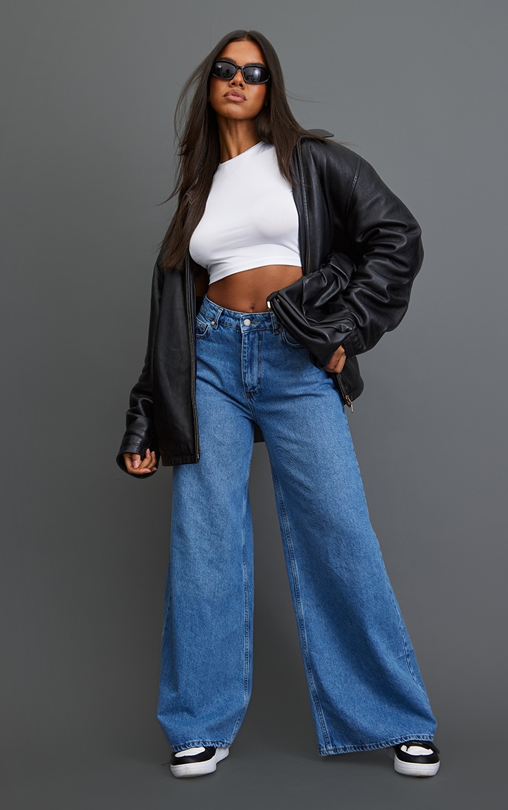 Mid Blue Wash Baggy Long Leg Extreme Wide Leg Jeans | PrettyLittleThing AUS