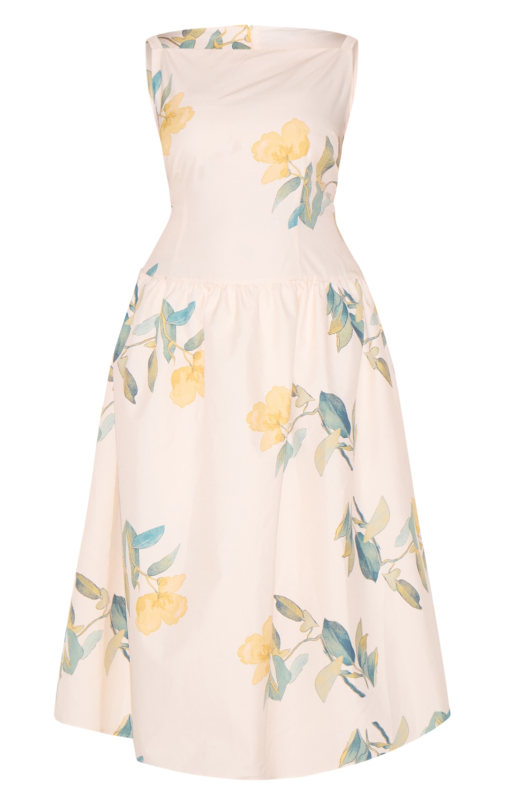 Plus Yellow Floral Dropped Waist Midaxi Dress | Plus Size | PLT