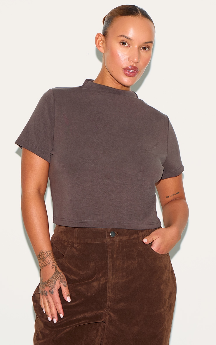 Plus Chocolate Cap Sleeve Modal Crop Top | Plus Size ...