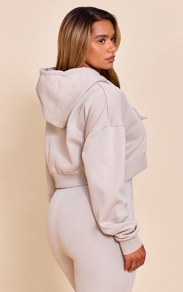 Shape Grey Marl Zip Front Long Sleeve Crop Hoodie | Shape | PLT